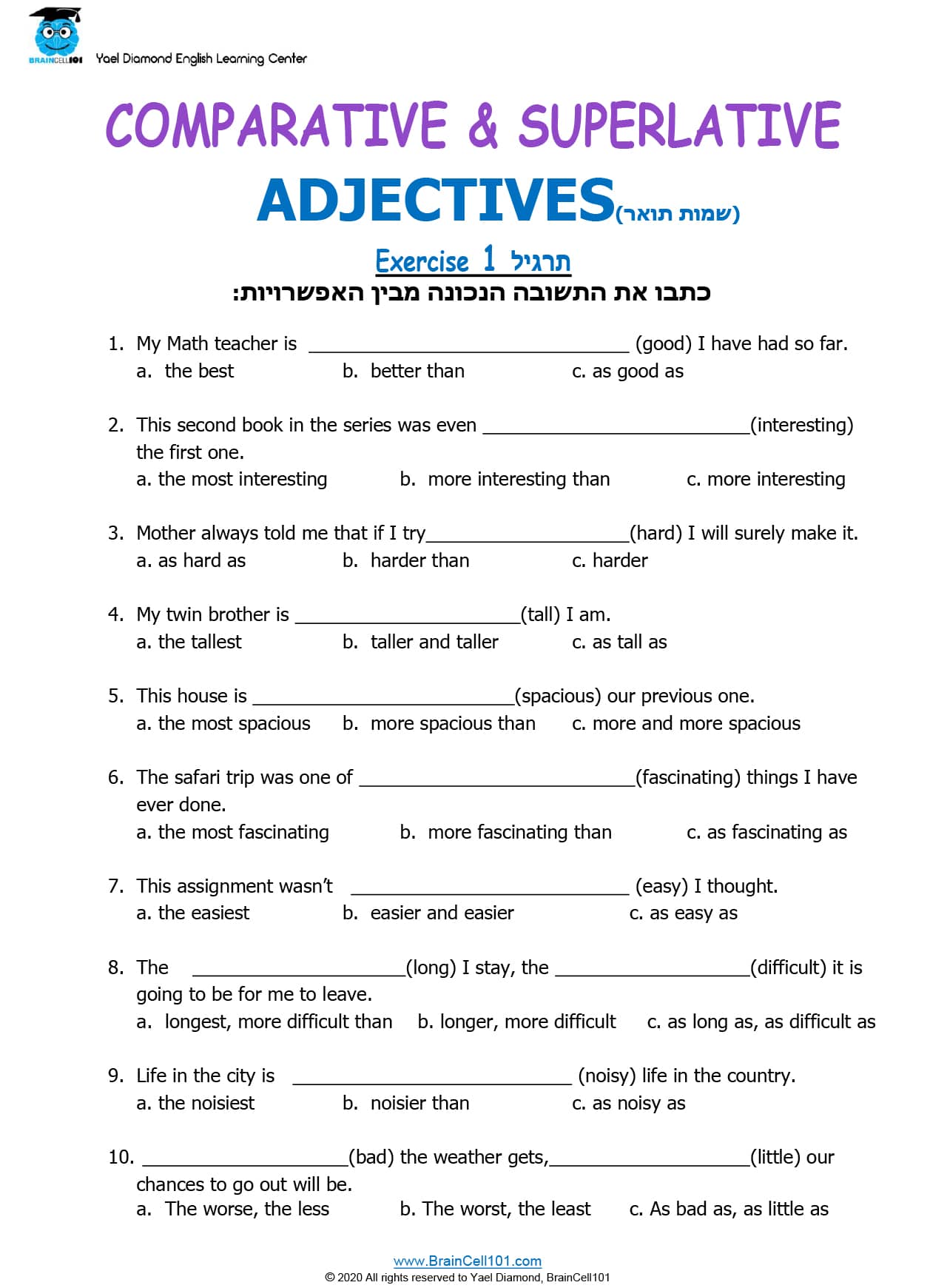 Comparative & Superlative Adjectives - Exc.1 - braincell101
