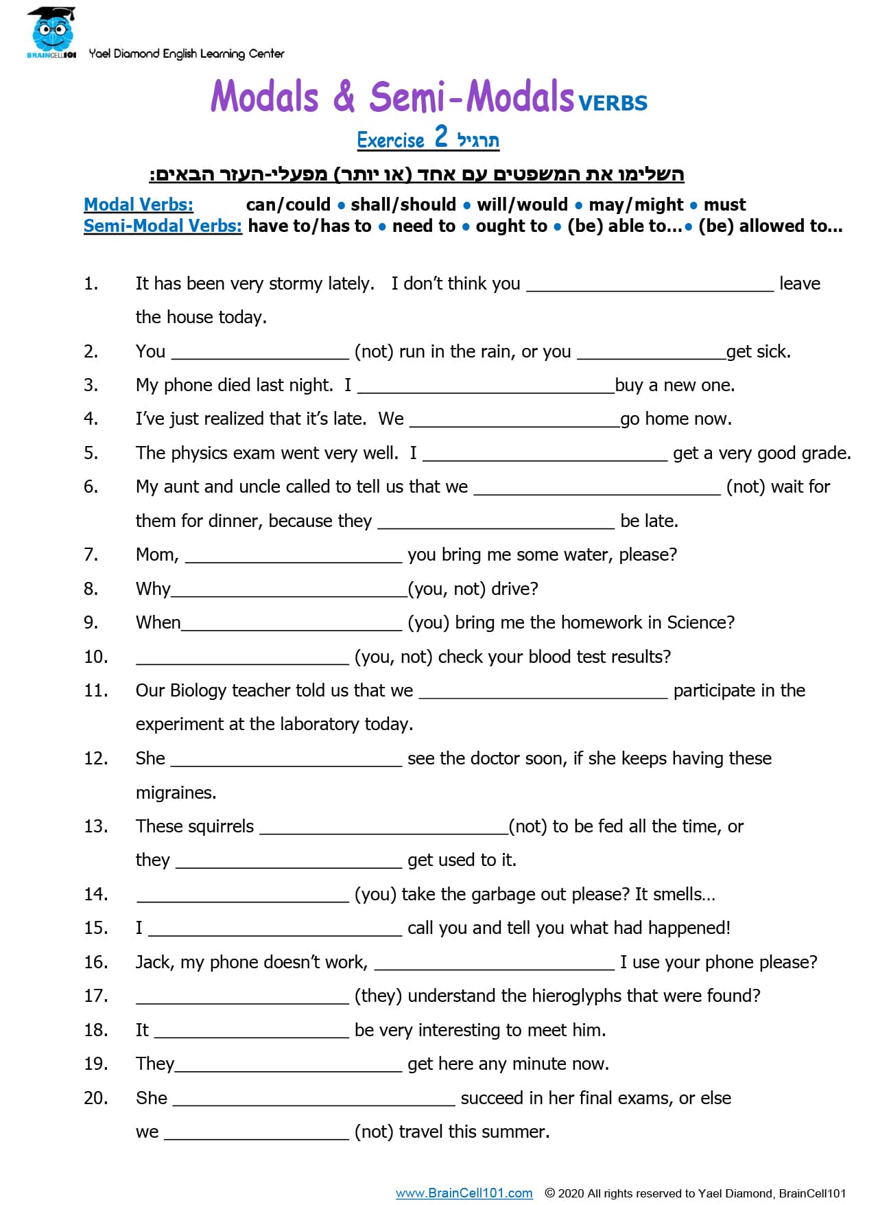Modals & Semi Modals Exercise 2 - braincell101