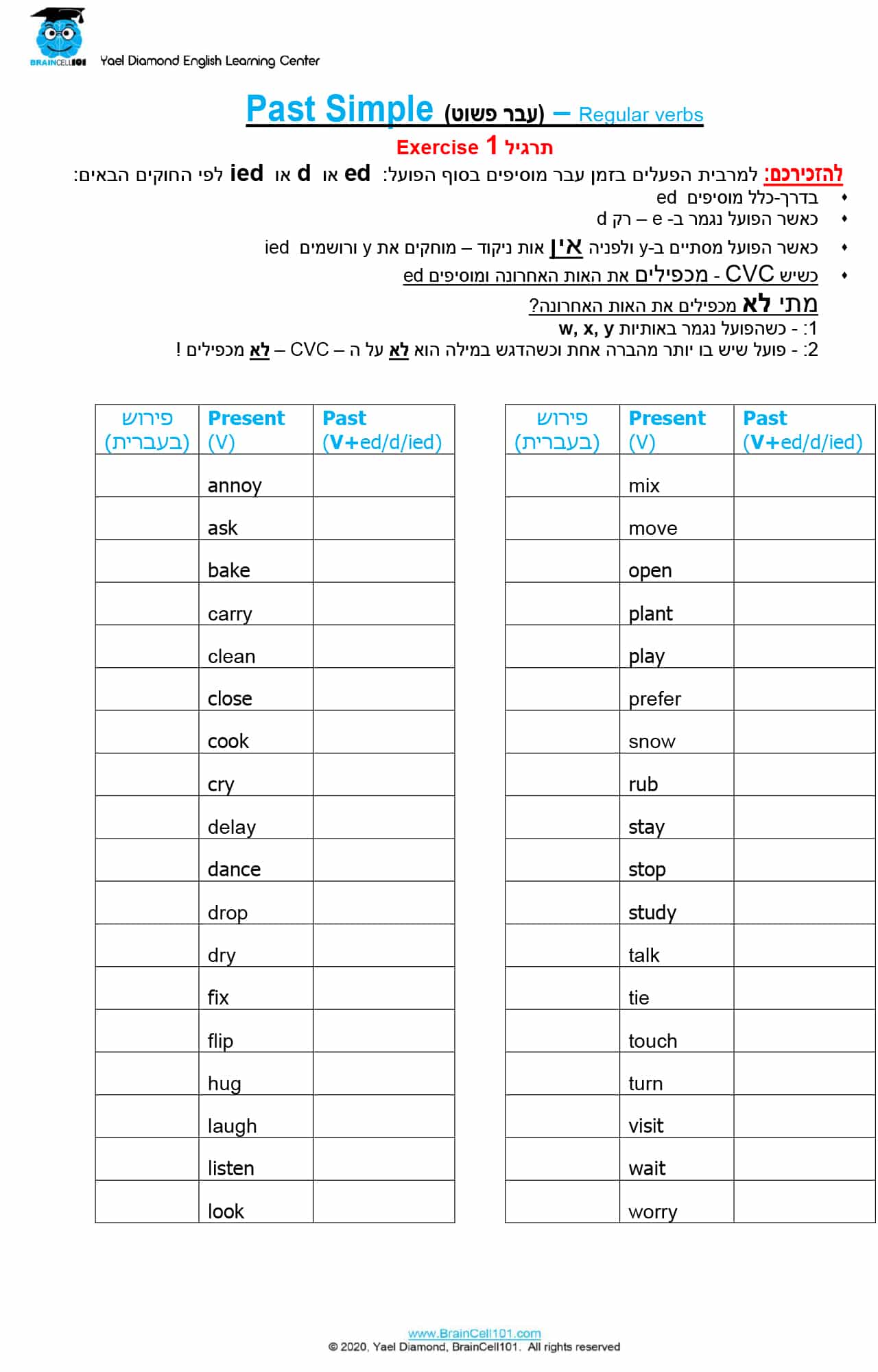 PAST SIMPLE - Regular Verbs Exercise 1 - braincell101