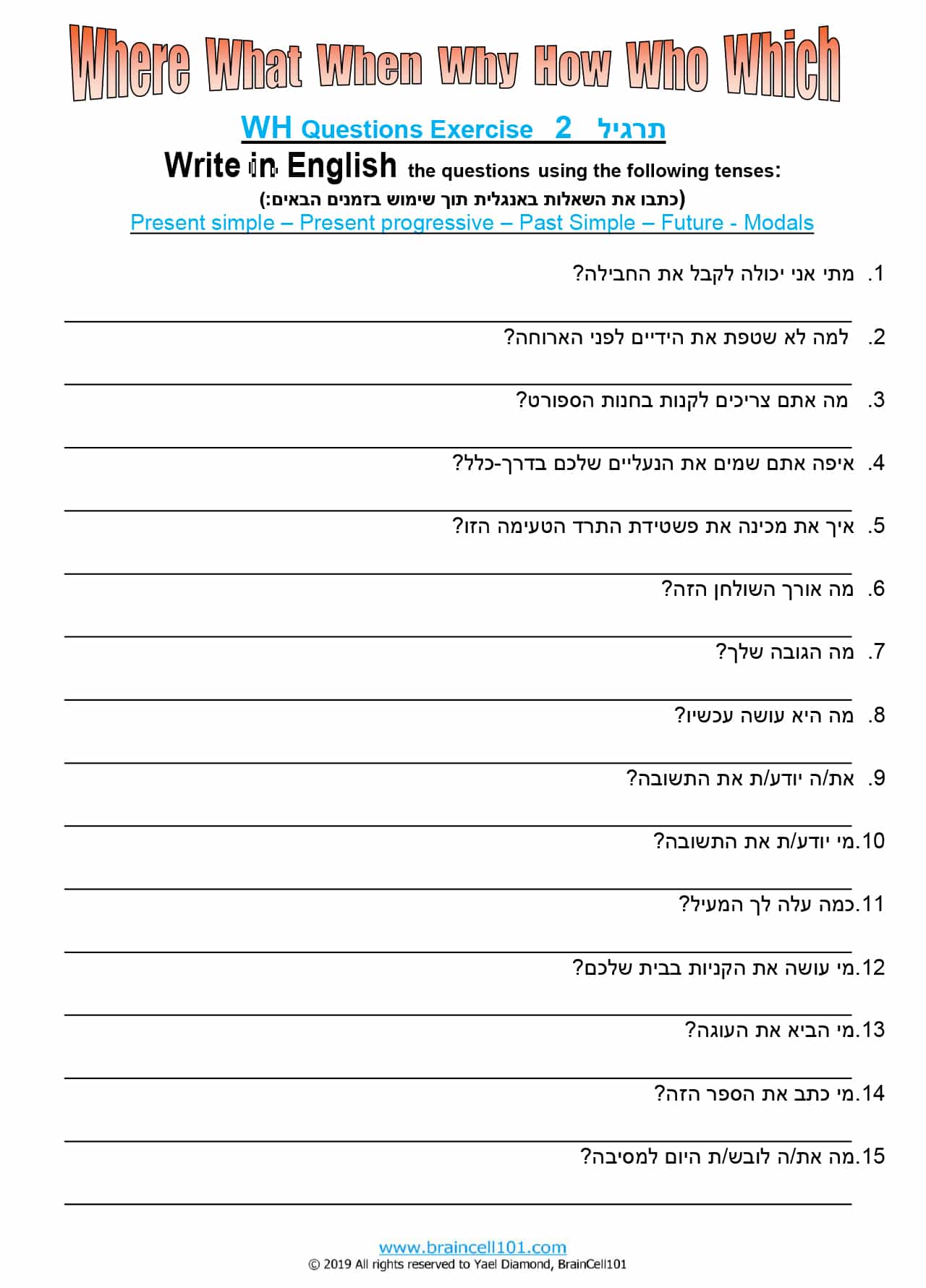 Writing WH Questions - Exc. 2 - braincell101